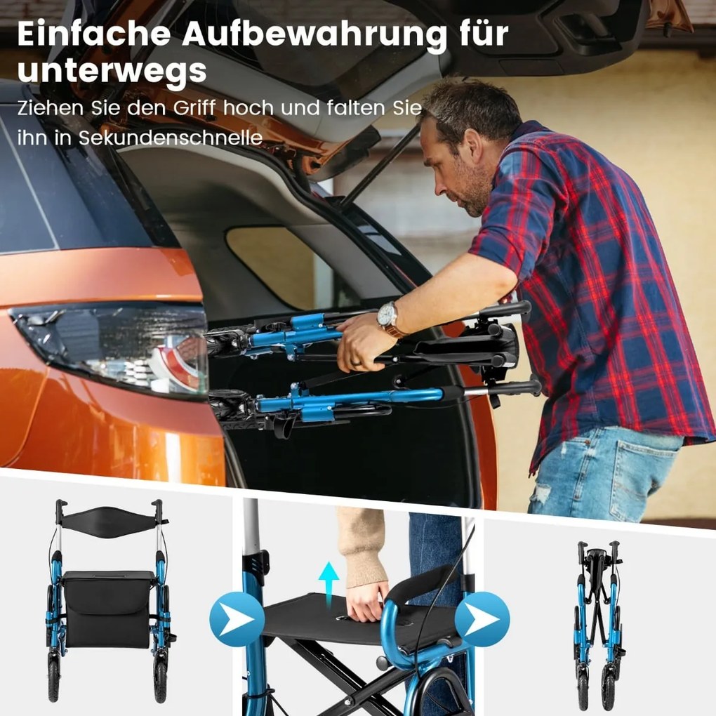 Costway Rollator s pneumatikami, skládací a lehký se sedadlem 2 v 1 invalidním