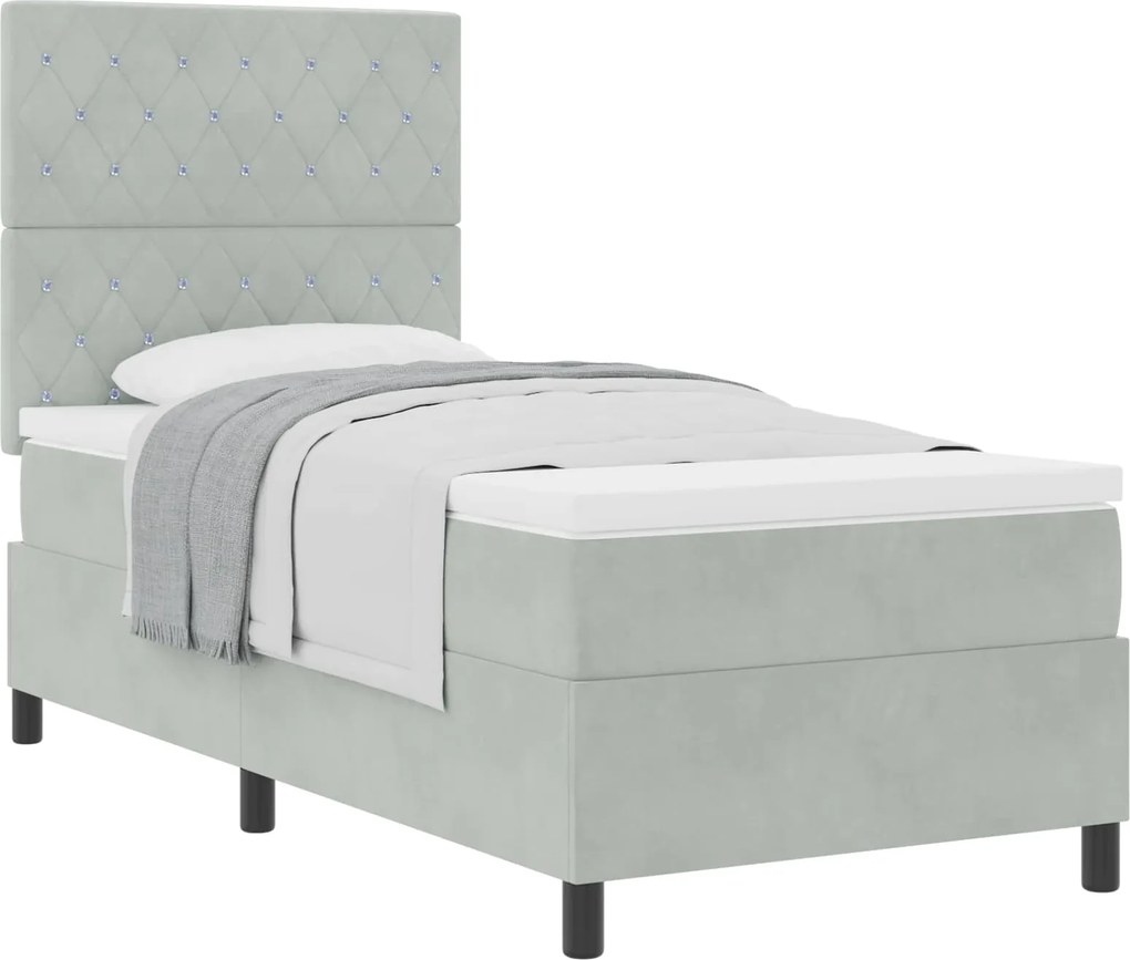 Postel s boxspringem s matrací Světle šedá 100 x 200 cm samet 3339746