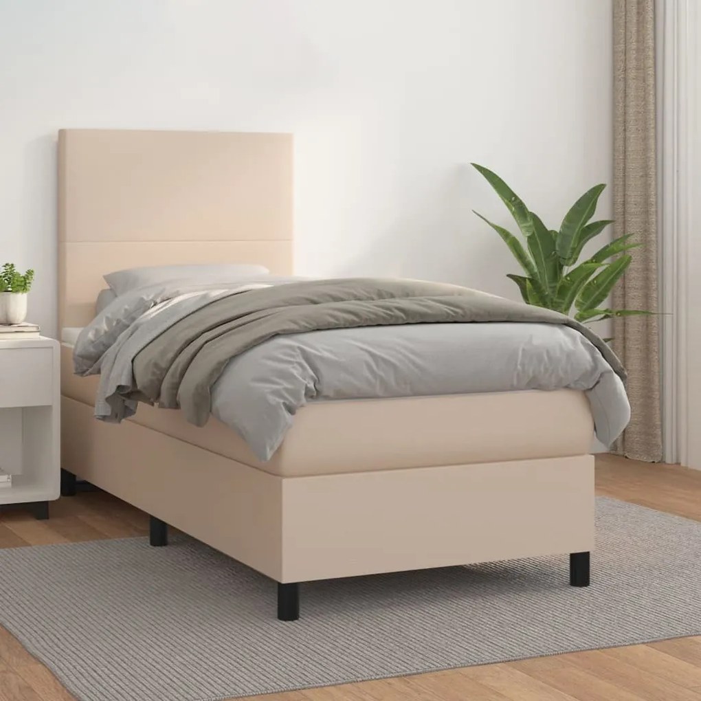 Box spring postel s matrací cappuccino 90x200 cm umělá kůže
