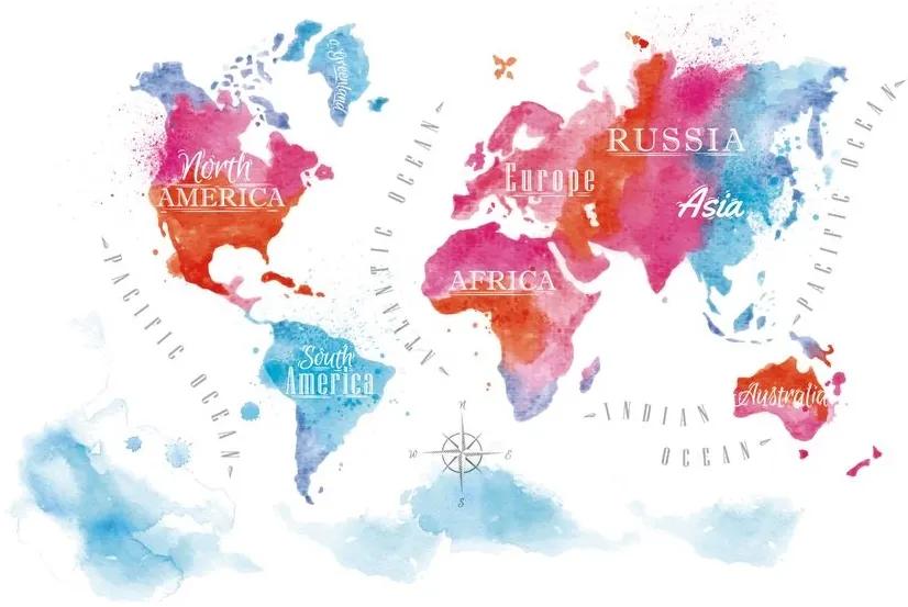 Samolepící tapeta mapa světa v akvarelovém provedení - 150x100 cm