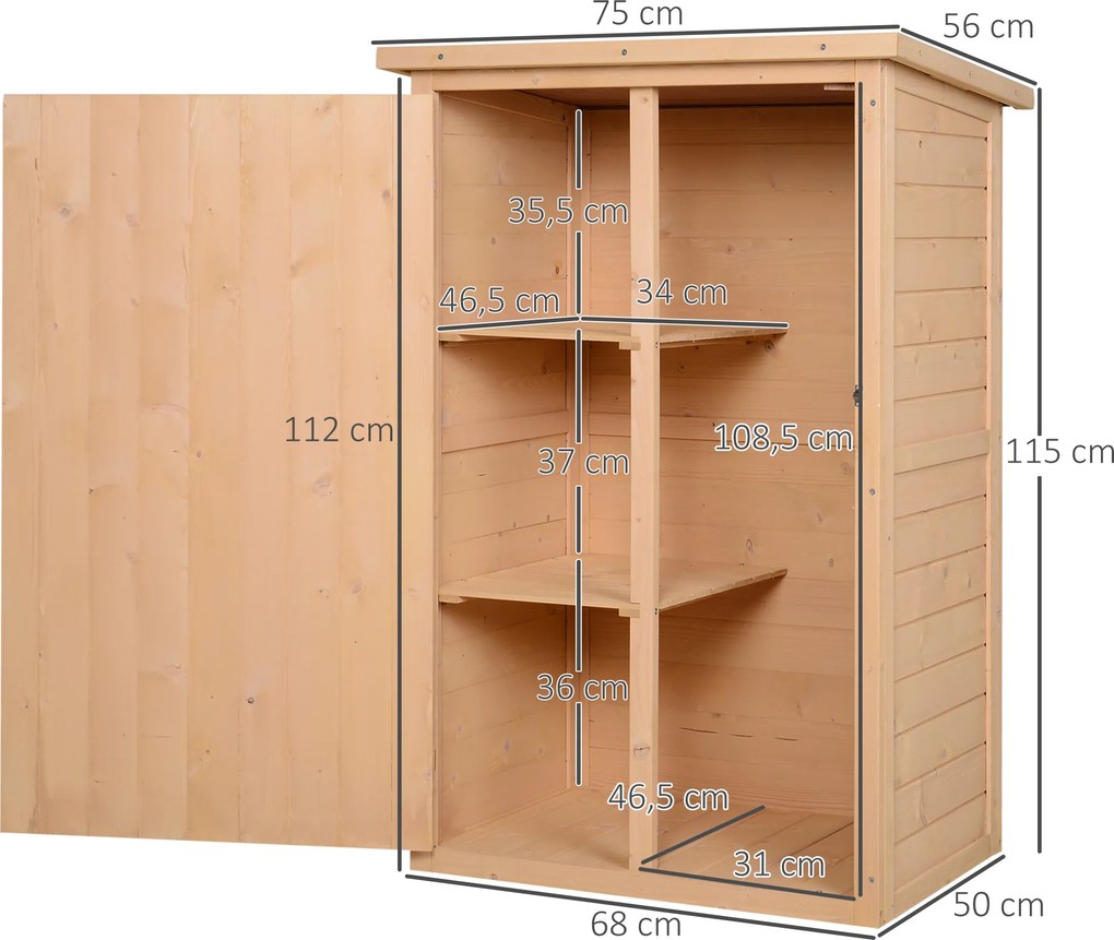 Outsunny zahradní kůlna na nářadí s policemi kůlna na nářadí zahradní kůlna z přírodního dřeva 75 x 56 x115 cm | Aosom