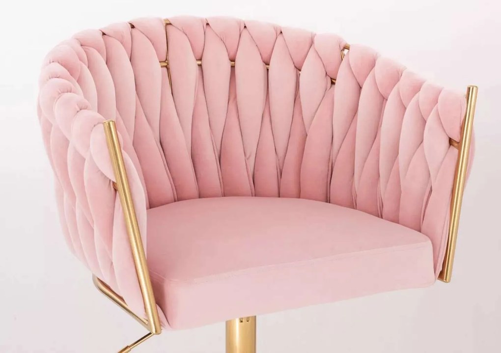 LuxuryForm DESIGN Barová židle NORDEN VELUR na zlaté kulaté podstavě - růžová