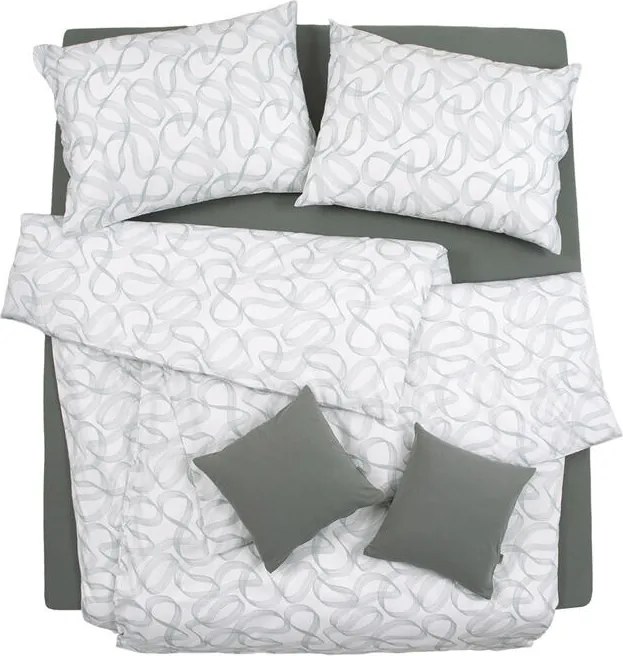 SCANquilt povlečení EXCLUSIVE TENCEL PLUS stuhy bílošedá 140 x 200/70 x 90 cm