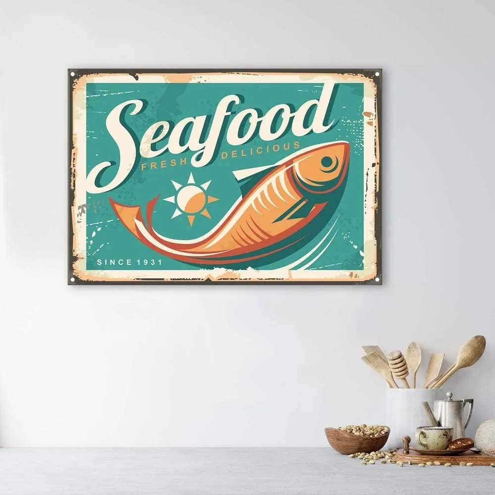 Gario Obraz na plátně Cedule retro mořské plody Rozměry: 60 x 40 cm