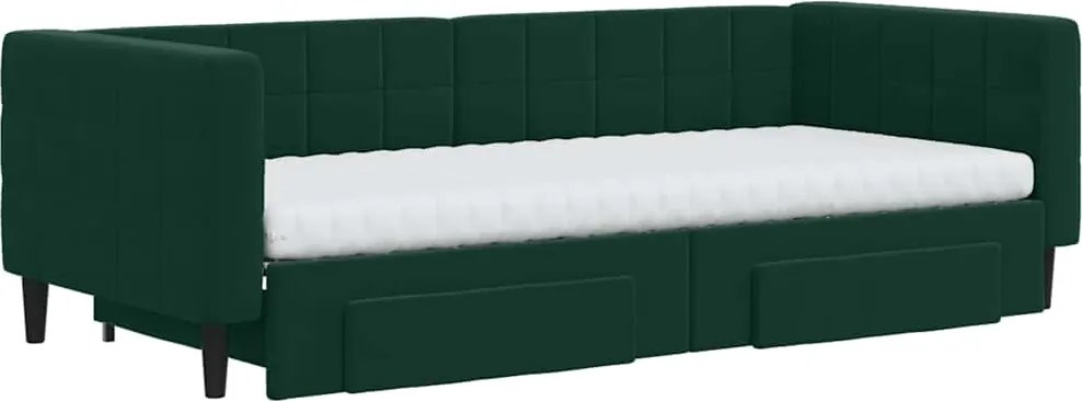 Válenda s přistýlkou a zásuvkami tmavě zelená 90 x 200 cm samet 3196765
