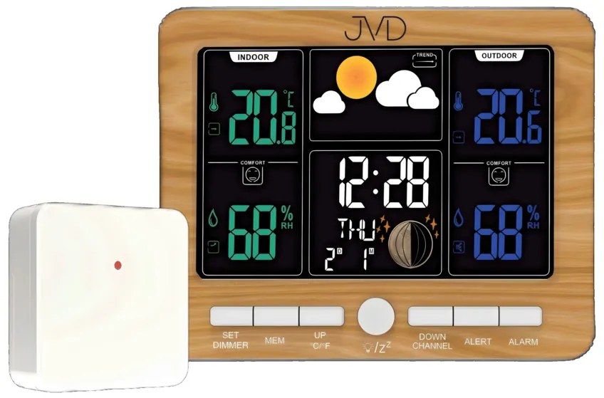 JVD Digitální rádiem řízená meteorologická stanice JVD RB6685.2 v imitaci dřeva