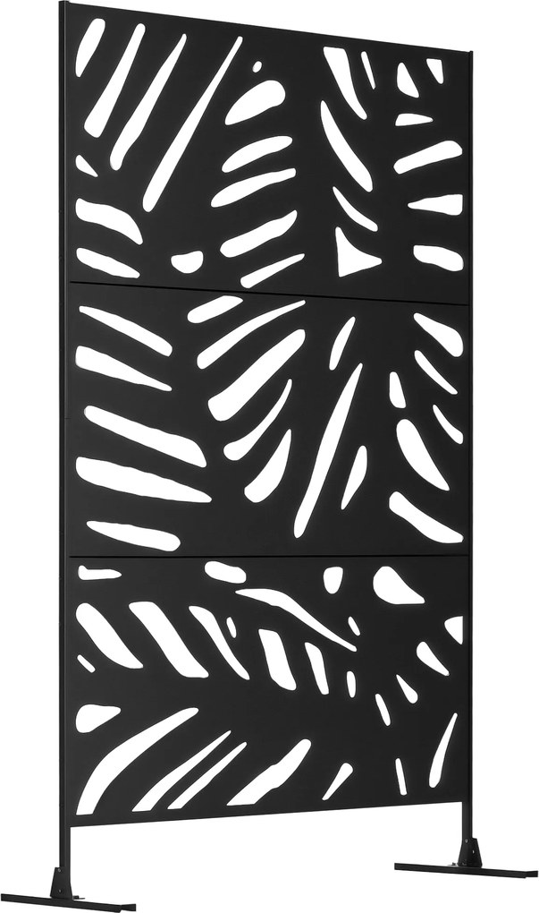 Zahradní závěs Outsunny 122 x 198 cm - balkonový závěs se stojanem, příčka, rozdělovací panel s listovým vzorem pro terasu, zahradu, ocel, černý | Aos