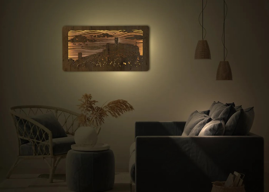 Li-Go "Bezděz" světelný obraz s baterií 100x50cm varianta: ovládání na obraze bez dálkového ovladače, provedení: dub světlý