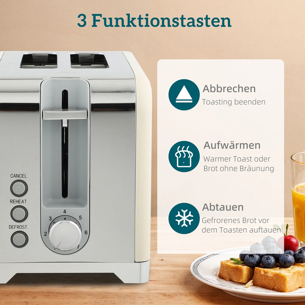 HOMCOM Sada konvice a toustovače, 2200 W, 7 stupňů opečení, různé funkce, krémová