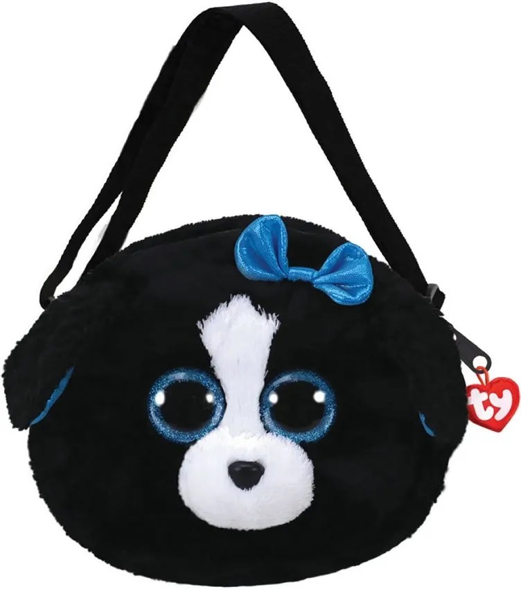 Plyšák ty gear shoulder bag tracey - black/white dog 15 cm