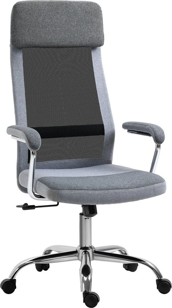 Vinsetto Ergonomická otočná kancelářská židle, nastavitelná výška a funkce houpání, síťovina, 65x67x119-129cm, Šedá