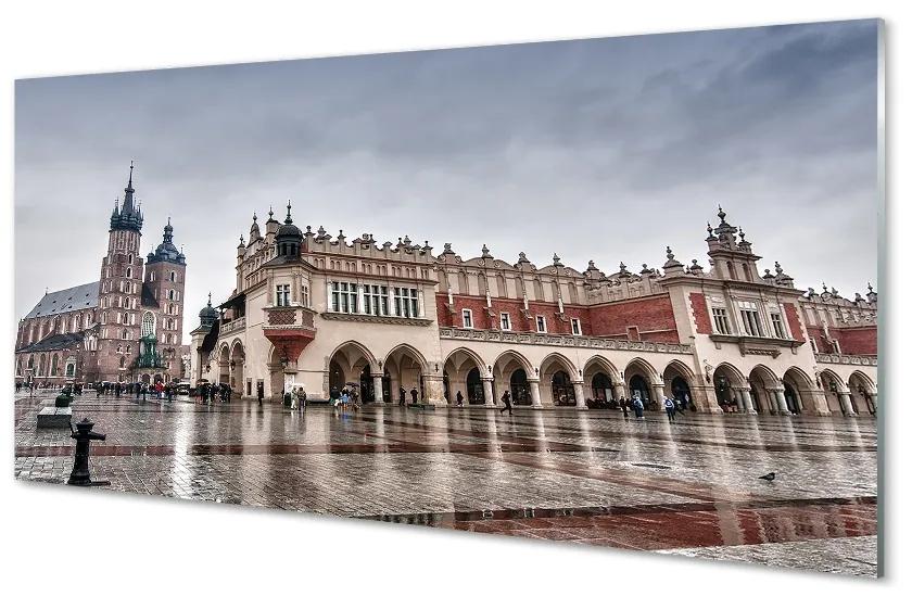 Obraz na skle Krakow kostel Cloth déšť 100x50 cm