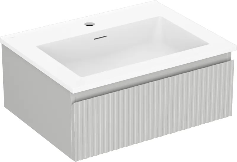 Mexen Rivel, koupelnová skříňka 60 cm s umyvadlem Otis, 1 zásuvka, drážkovaná, šedá matná/bílá, 91A20-06023-1-BF62-W18M01