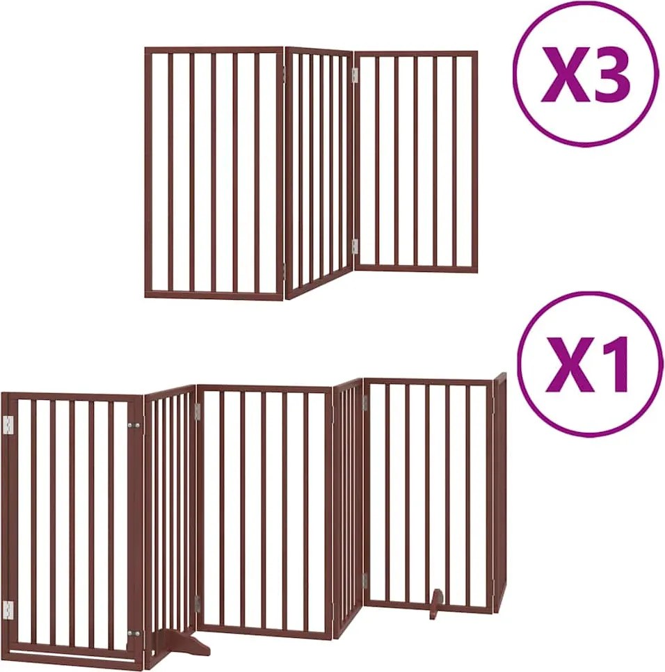 Zábrana pro psy s dvířky skládací 15 panelů hnědá 750 cm topol 3155552