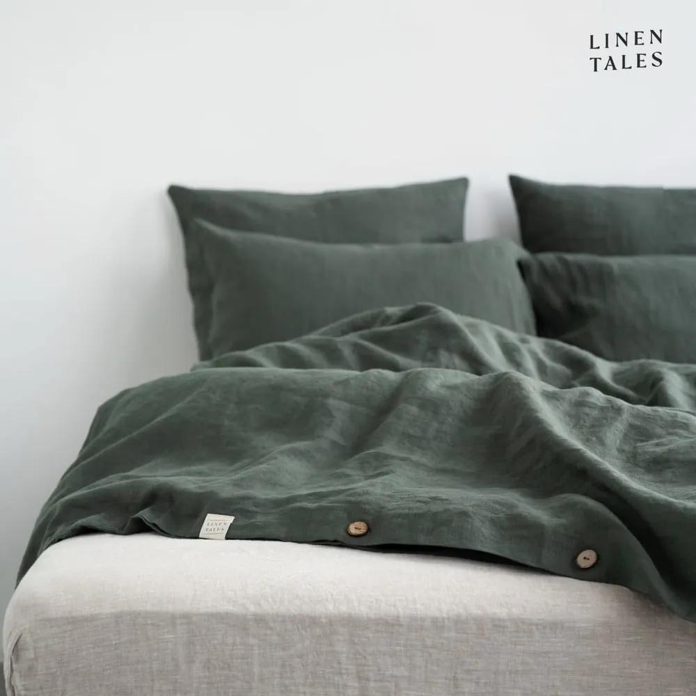 Tmavě zelené lněné povlečení na jednolůžko 140x200 cm – Linen Tales