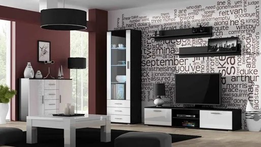 Cama Meble Obývací stěna SOHO 2 Barva: černá/bílá, Délka TV stolku: 140cm
