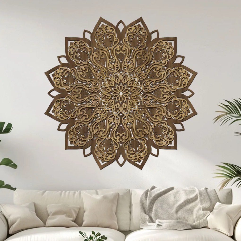 dřevo života 2 vrstvá mandala ROZKVĚTU Rozměry (cm): 80x80, Zvolte barevný dekor: dub zlatý-ořech