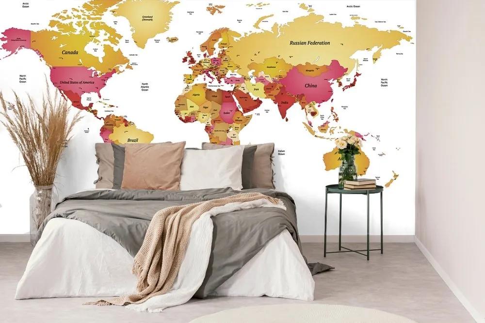 Samolepící tapeta mapa světa v barvách - 150x100 cm
