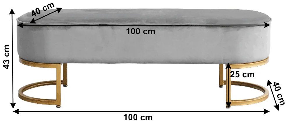 Kondela Designová lavice, šedá Velvet látka/gold chrom-zlatý, MIRILA NEW