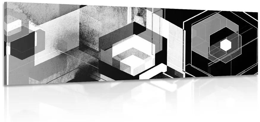 Obraz futuristická geometrie v černobílém provedení - 120x40 cm