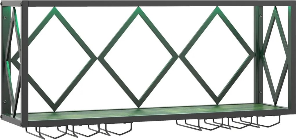 Costway Nástěnný stojan na víno s LED osvětlením a 6 řadami držáků na sklenice