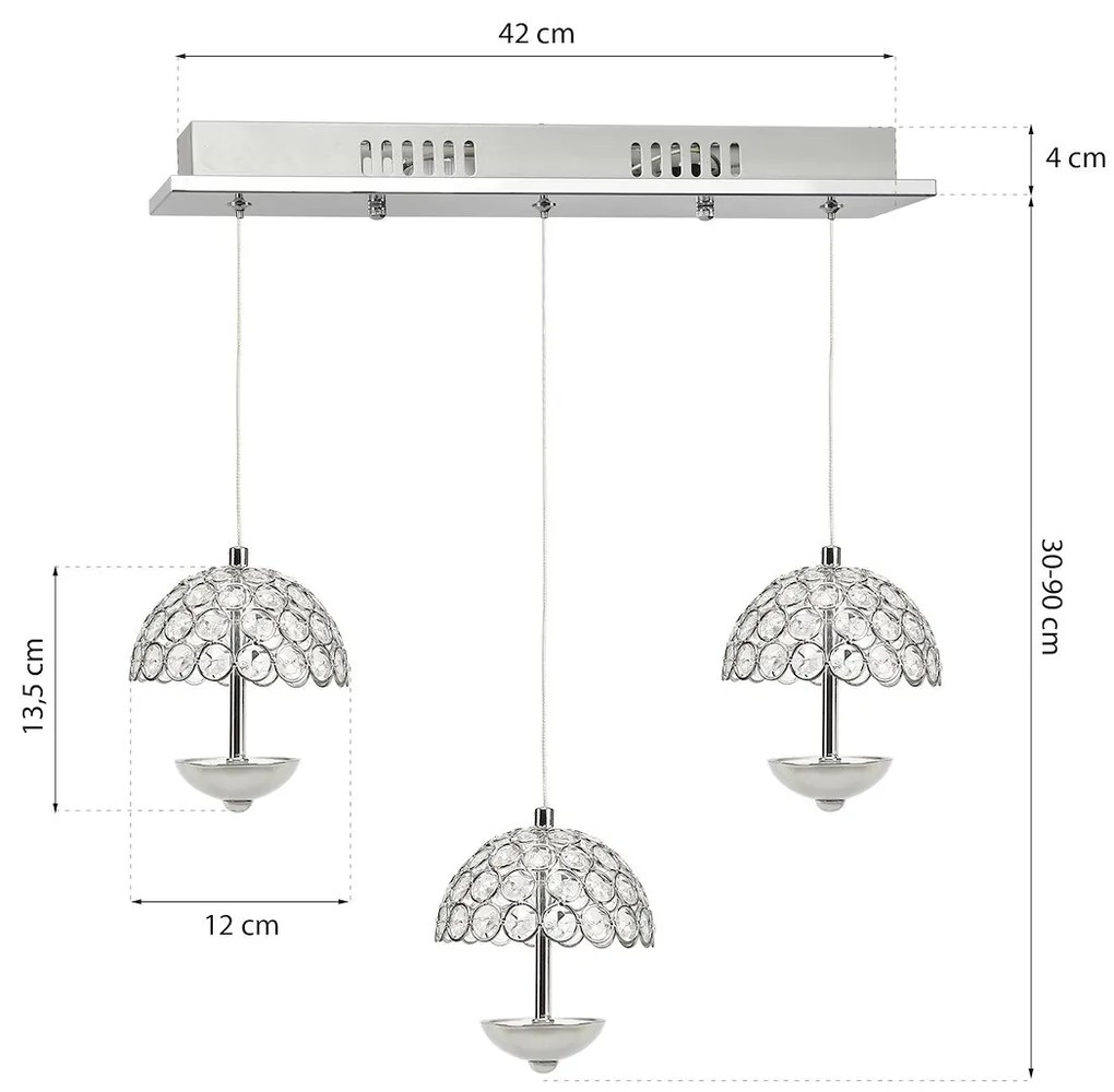 Závěsné svítidlo Venus, 3x chromové křišťálové stínítko, ch