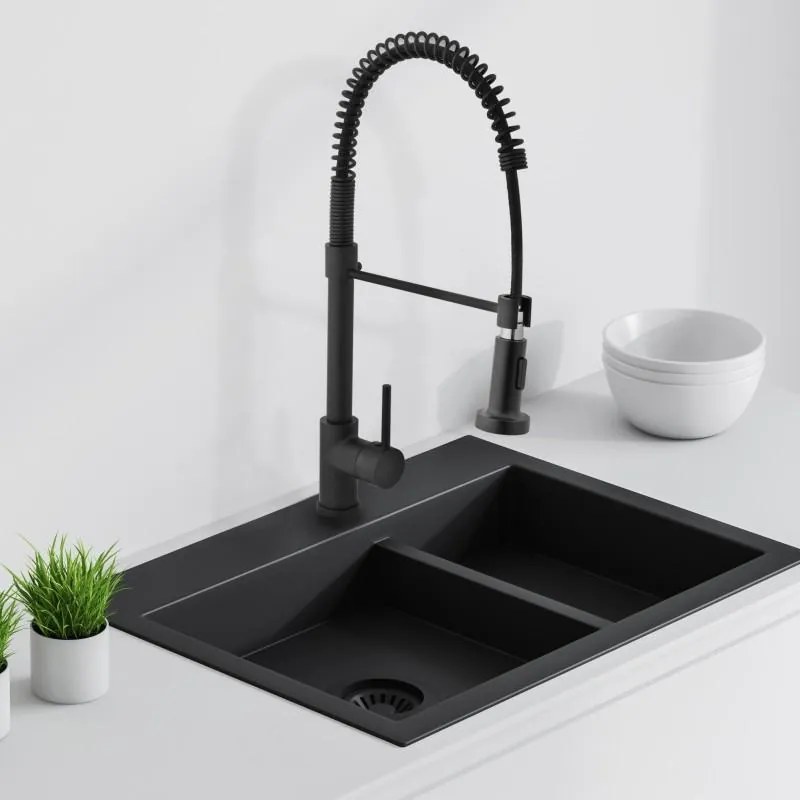 Erga Deral, dřezová baterie s flexibilním ramenem h-525, černá matná, ERG-YKA-BZ.DERAL-BLK