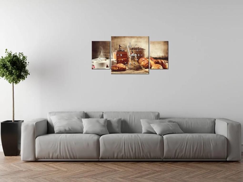 Gario Obraz s hodinami Chutná snídaně - 3 dílný Rozměry: 80 x 40 cm
