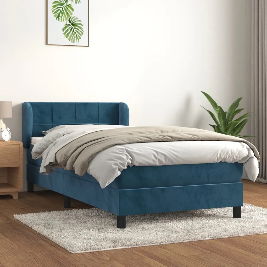 vidaXL Box spring postel s matrací tmavě modrá 80 x 200 cm samet