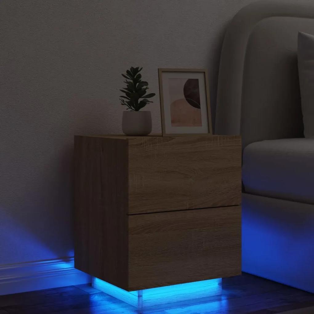 Noční stolek s LED osvětlením dub sonoma kompozitní dřevo - Default Title