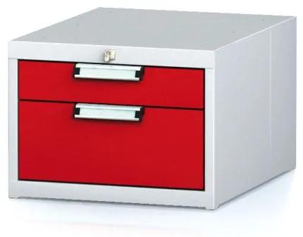 Alfa 3 Závěsný dílenský box na nářadí k pracovním stolům MECHANIC, 2 zásuvky, 480 x 600 x 351 mm, červené dveře