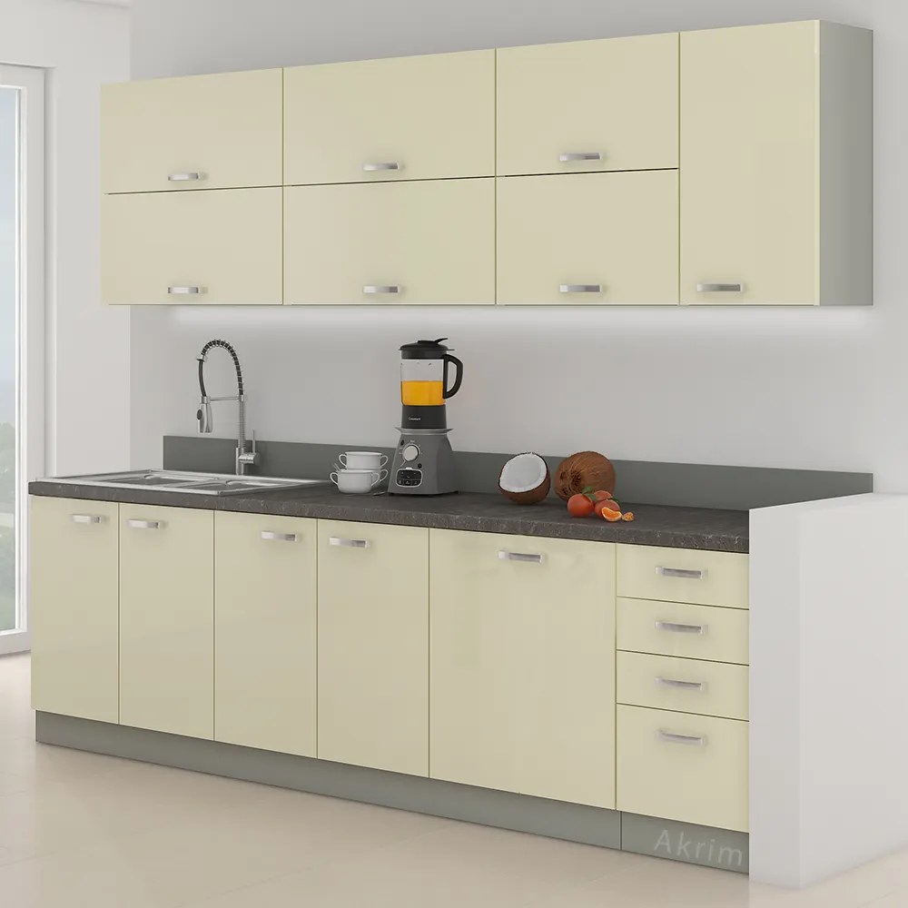 KARMEN | vysoká skříňka 60 DPM-210 2F na vestavnou troubu a mikrovlnku | 60 cm | světle šedá/krémová lesk