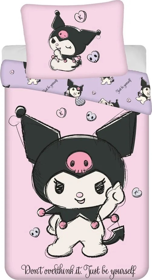Růžové bavlněné dětské povlečení na jednolůžko 140x200 cm Hello Kitty "Kuromi" – Jerry Fabrics