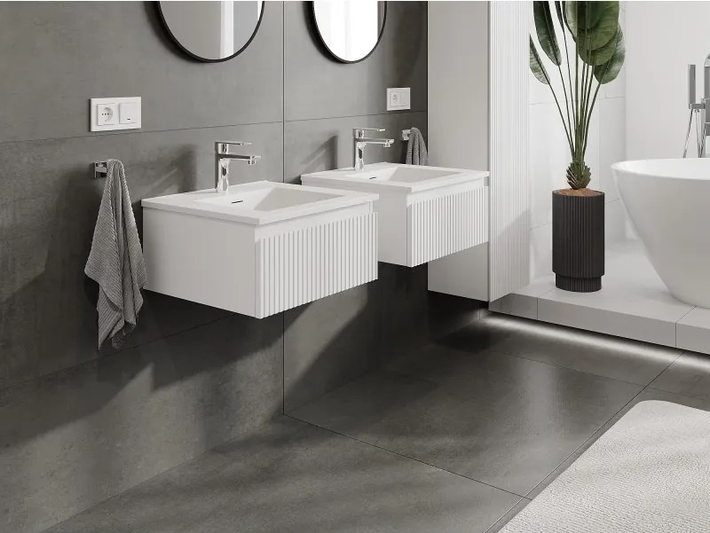 Mexen Rivel, koupelnová skříňka 50 cm s umyvadlem Otis, 1 zásuvka, drážkovaná, bílá matná, 91A20-05023-1-BF01-W18M01