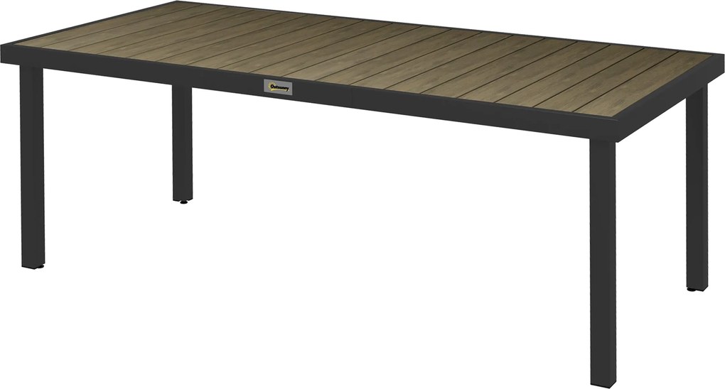 Zahradní stůl Outsunny z hliníku pro 8 osob s lamelovým vrchem na terasu a balkon 190x90x74 cm Přírodní a černá | Aosom