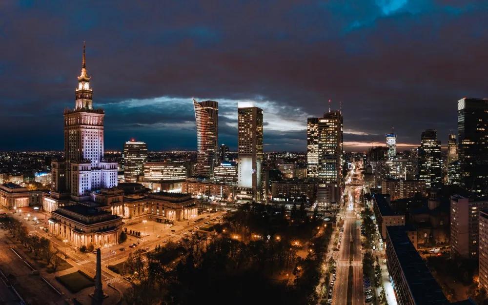 Vícedílný obraz Panorama Centra Varšavy V Noci Nedostatek Nedostatek Plátno Canvas 160x100