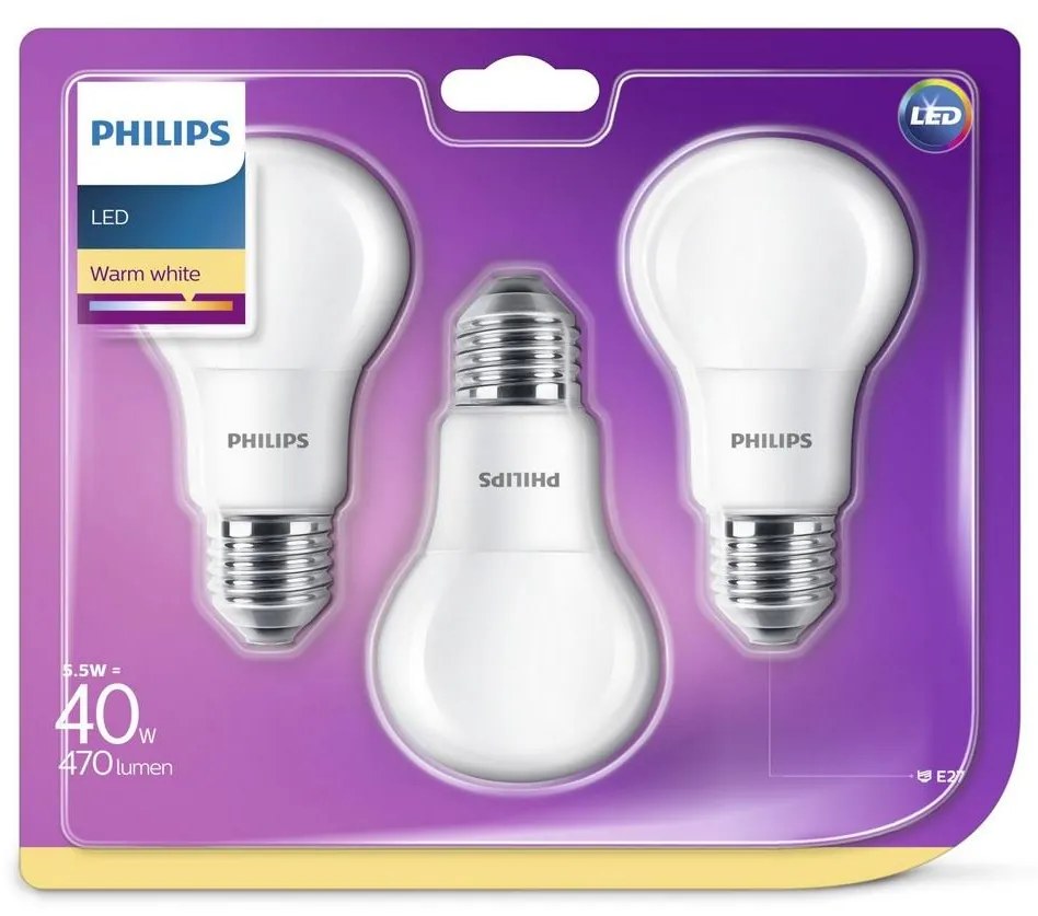 Philips | SADA 3x LED Žárovka Philips E27/5,5W/230V 2700K | P4199