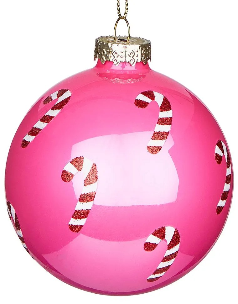 HANG ON Skleněná ozdoba "Candy Cane" 8 cm - růžová