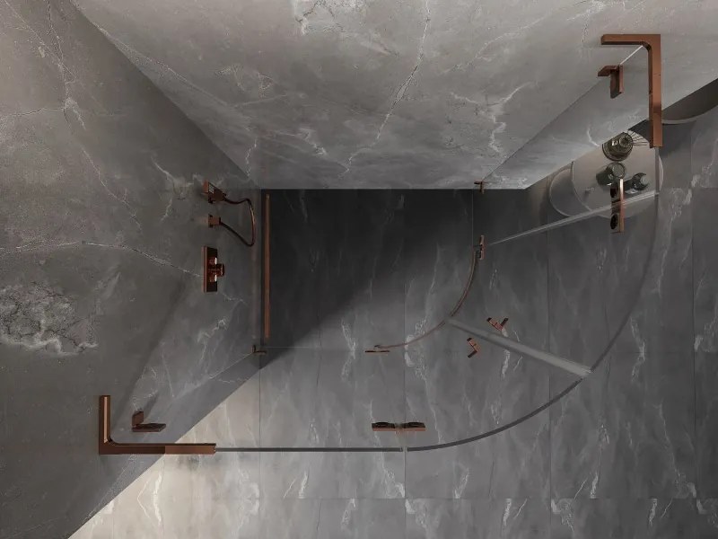 Mexen Lunar, L půlkruhový výklopný sprchový kout 100 x 90 cm, 8mm čiré sklo, profil růžové zlato, 833L-100L-090P-60-00