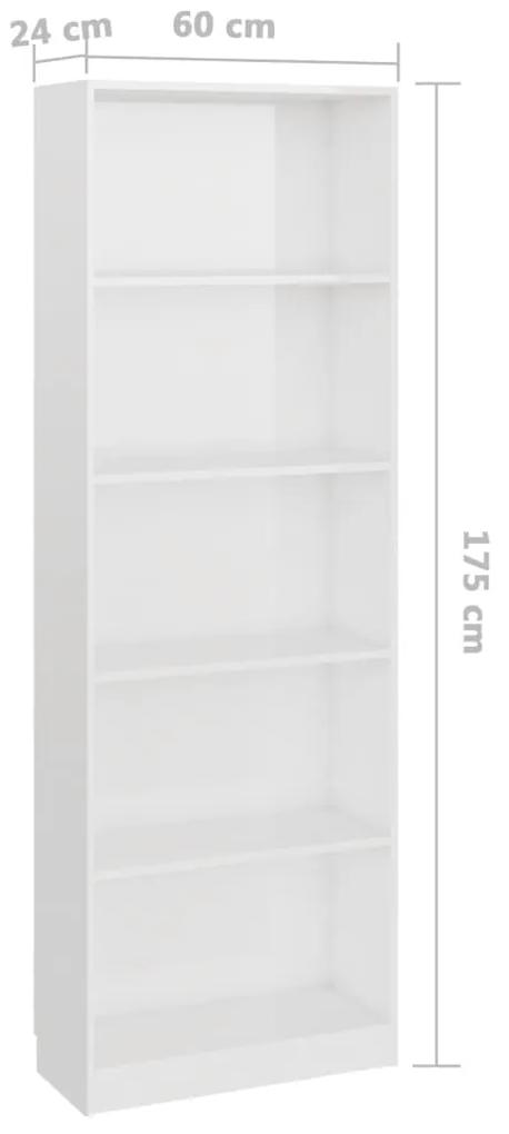 vidaXL Knihovna s 5 policemi bílá vysoký lesk 60x24x175 cm dřevotříska
