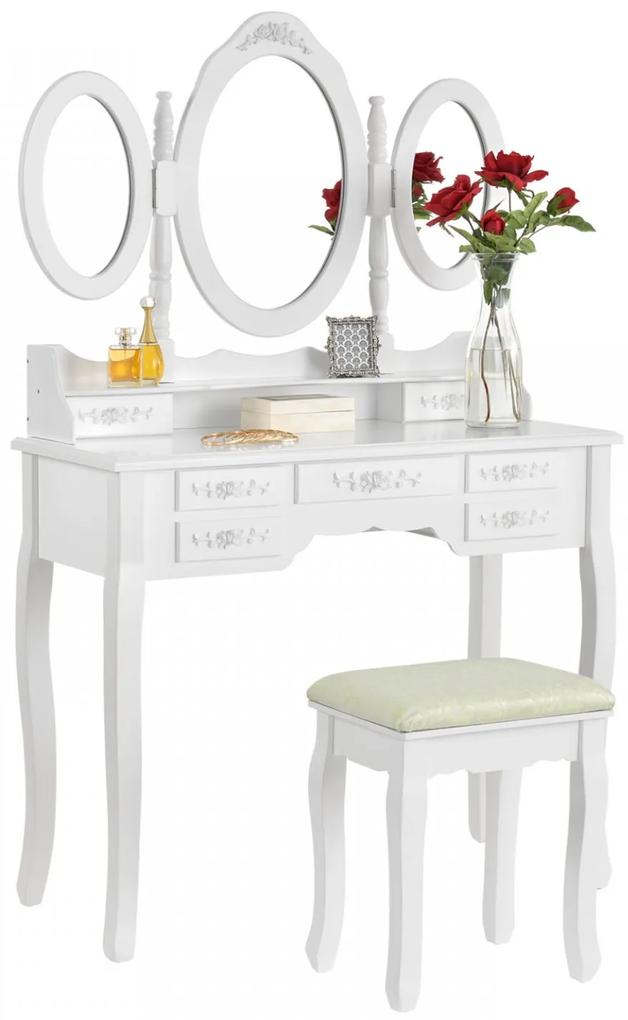Goleto Originální vintage toaletní stolek se zrcadlem Elsa | bílý