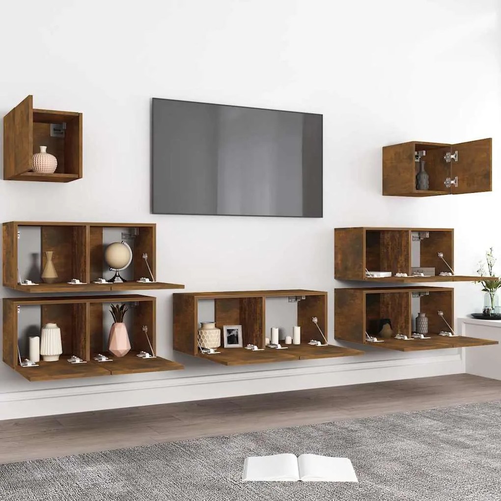 7dílný set TV skříněk kouřový dub kompozitní dřevo 3120287