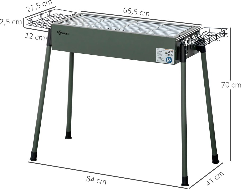 Outsunny Surový Gril z Nerezové Oceli BBQ Kouřák s Grilovací Mřížkou, Zahradní Gril pro BBQ Kempování, Terasu, Zahradu 94 x 39 x 70 cm