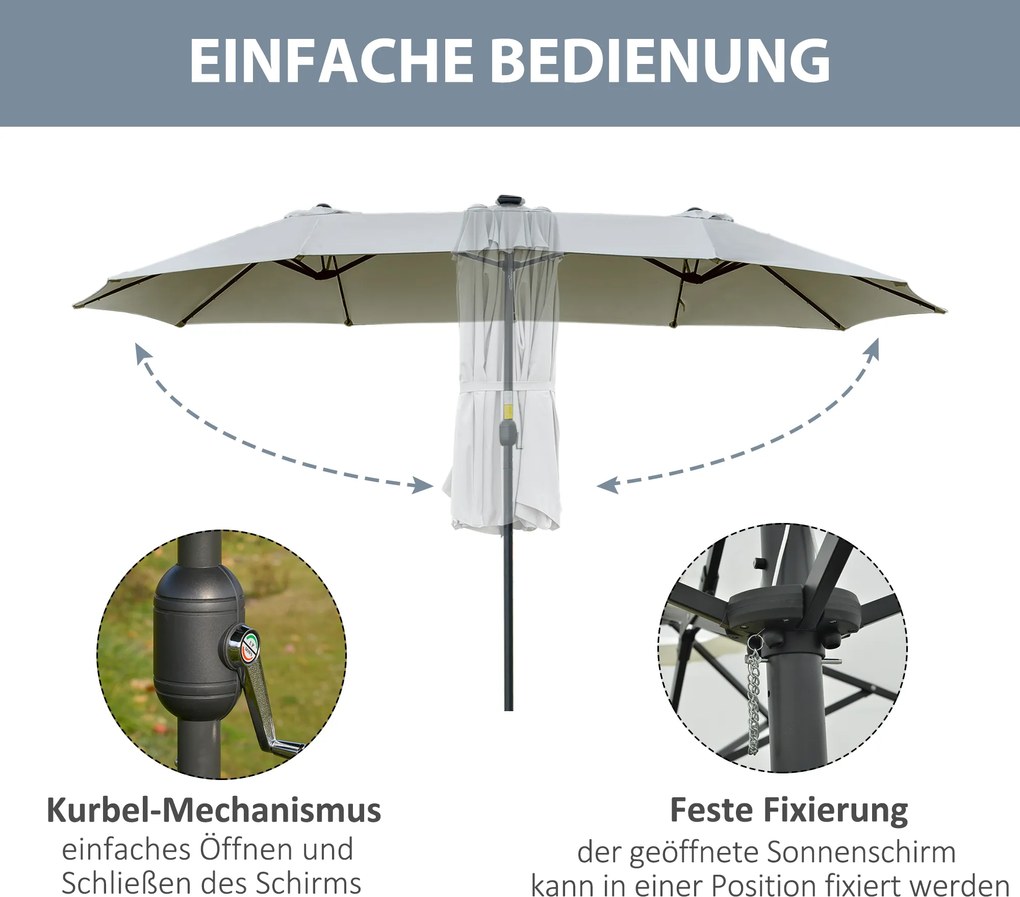 Slunečník s LED slunečníkem 4,5 m dvojitý slunečník Zahradní slunečník Tržní slunečník Slunečník na terasu Oválný světle šedý + černý