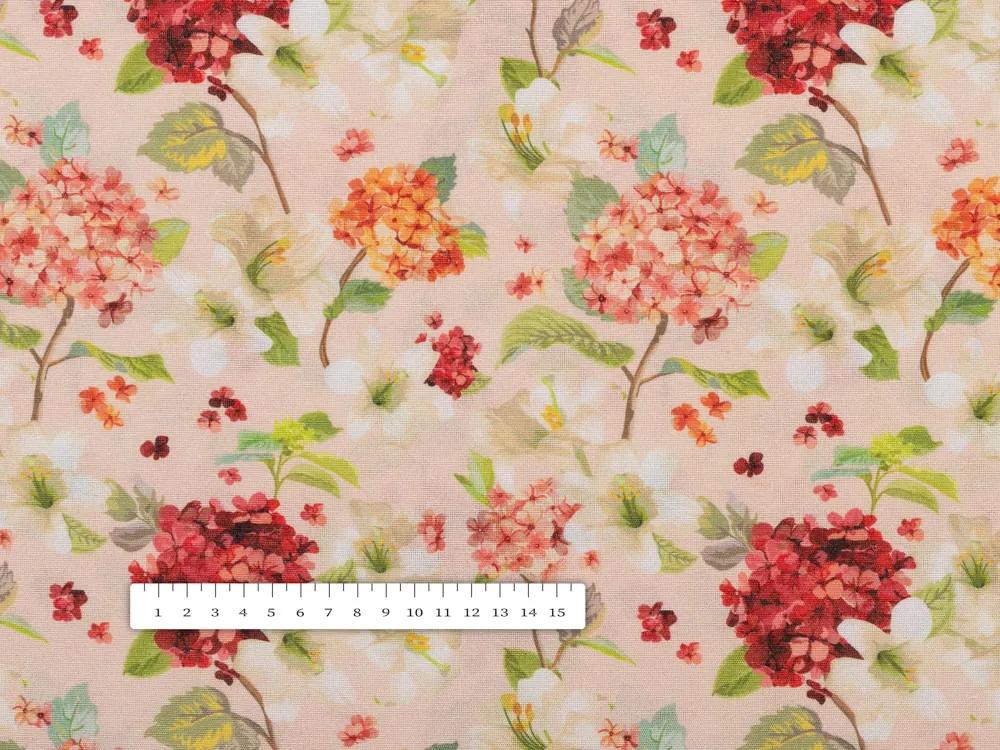 Biante Dekorační běhoun na stůl PML-091 Hortenzie a lilie na růžovém 35x180 cm
