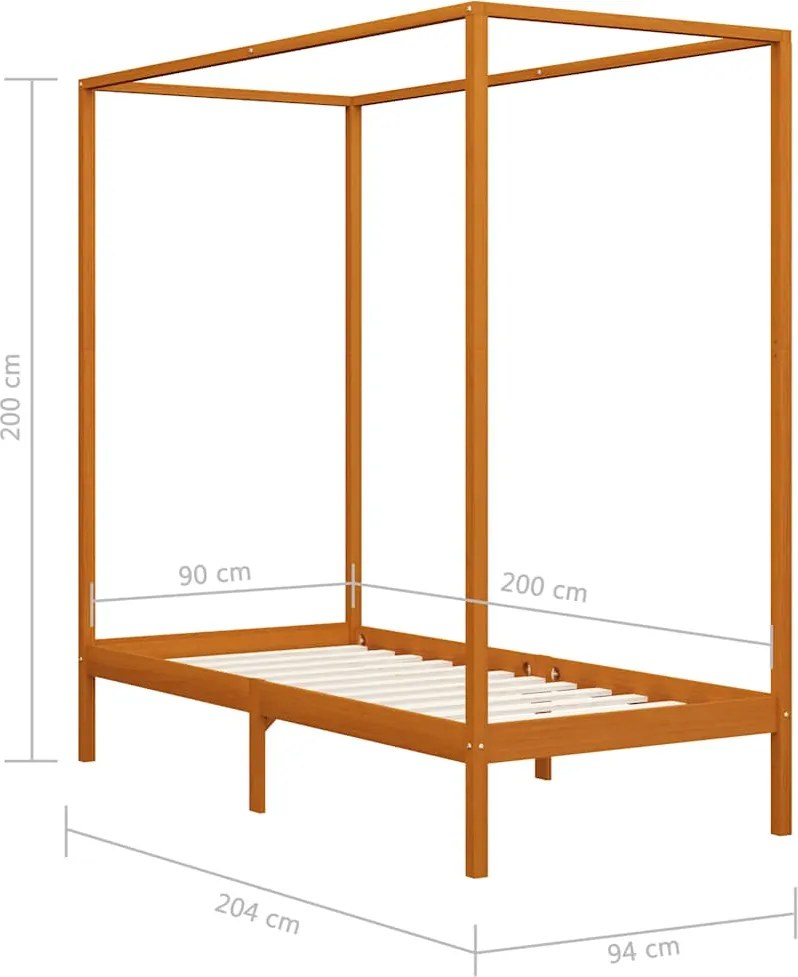Rám postele s nebesy medově hnědý masivní borovice 90 x 200 cm 283256
