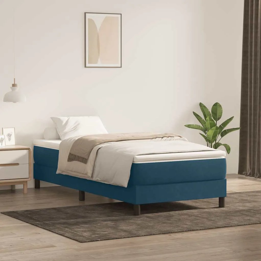 Postel Box Spring bez matrace tmavě modrá 90x210 cm samet 3315811