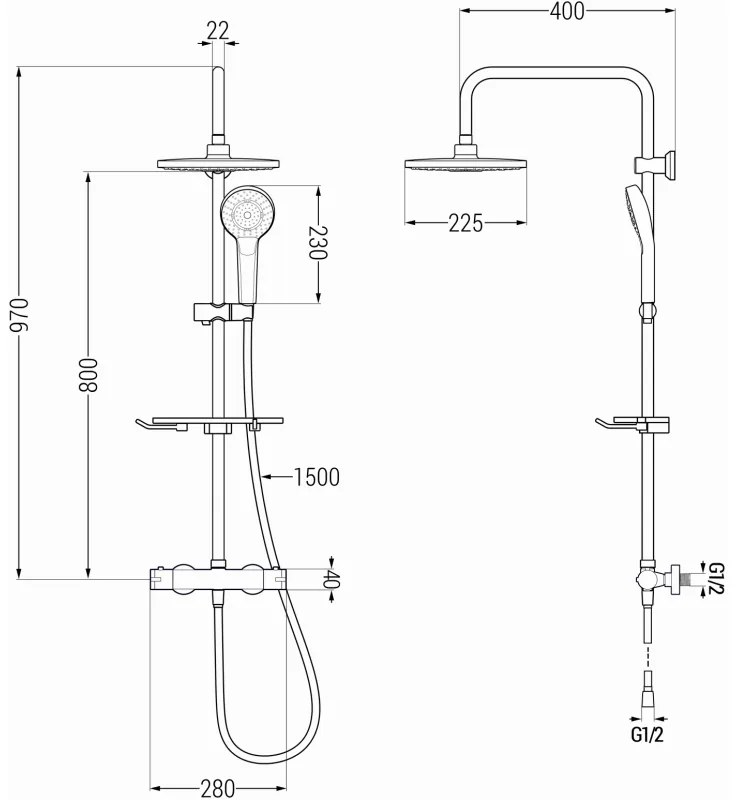 Mexen KT05 sprchový set s termostatickou baterií Kai, černá, 771500593-70
