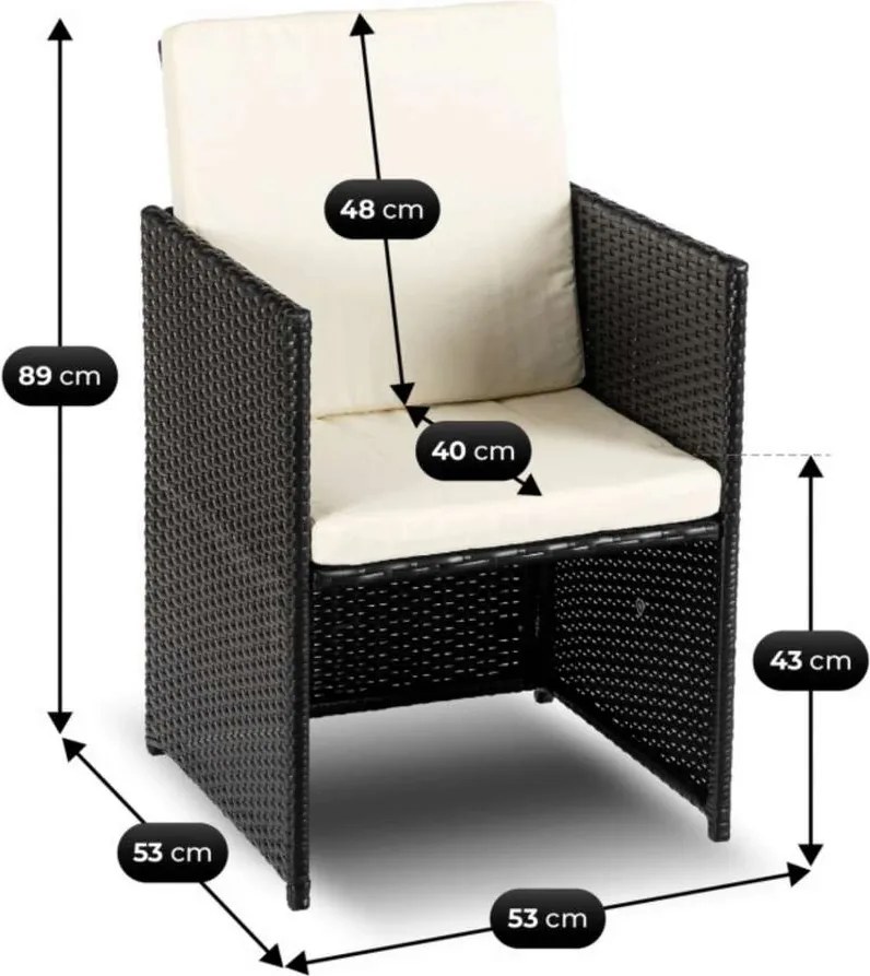 Zahradní sestava Trenus - 4 židle + 4 bobky, černá / krémová