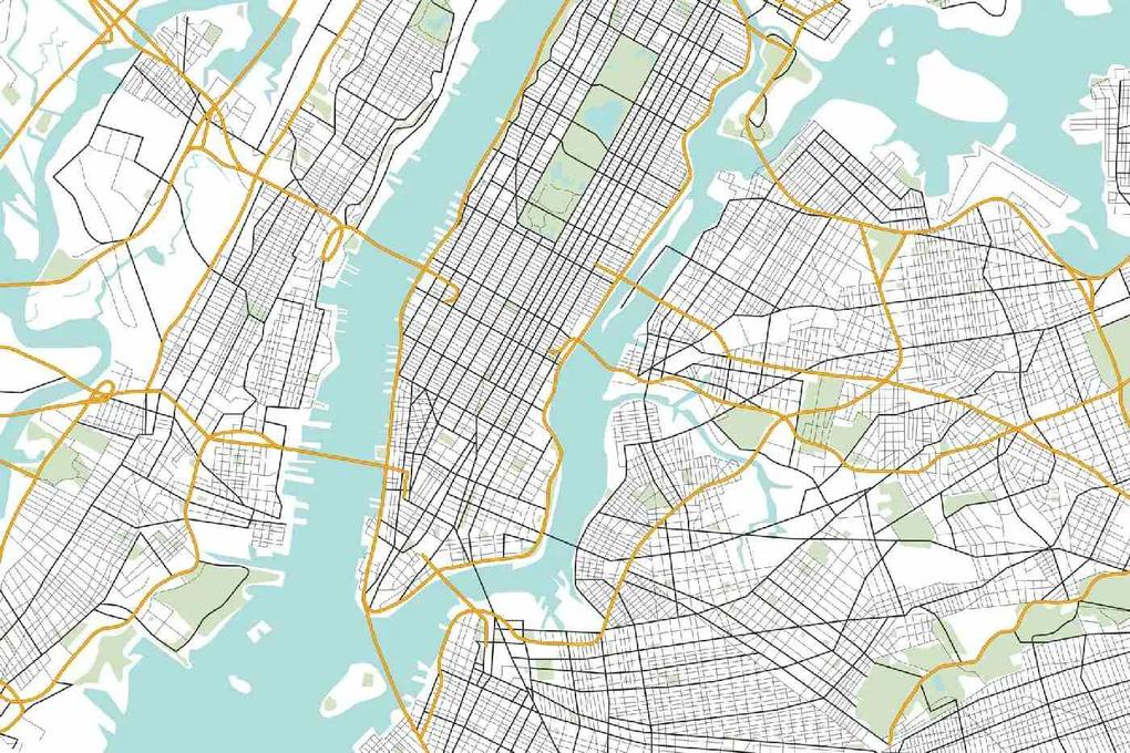DIMEX | Samolepicí vliesová fototapeta na zeď Mapa New Yorku MA-5-1526 | 375 x 250 cm | modrá, bílá, černá, žlutá